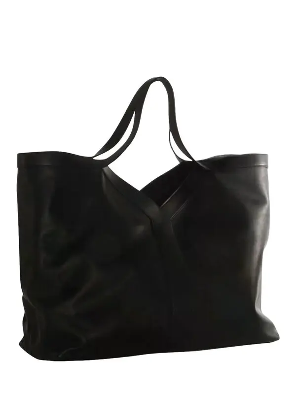 Saint Laurent V-cut Leather Tote Bag - Black