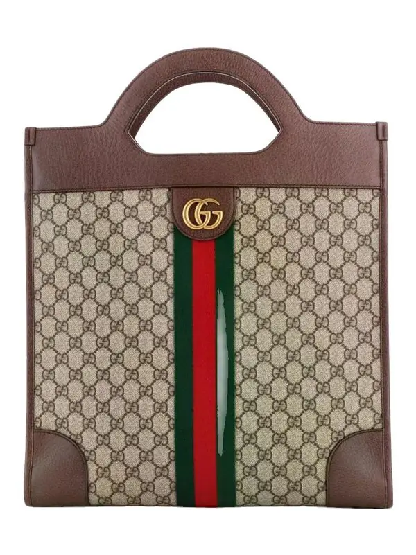 Gucci Ophidia Cut Out Handle Gg Coated Canvas Medium Tote Bag - Brown