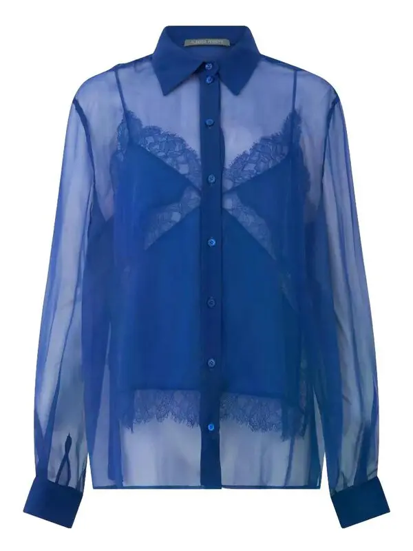 Alberta Ferretti Sheer Silk Long-sleeve Shirt - Blue