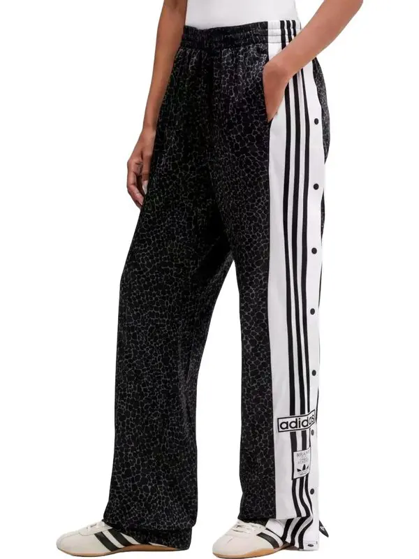 Adidas Leopard Print Track Pants With Side Snap Buttons - Black