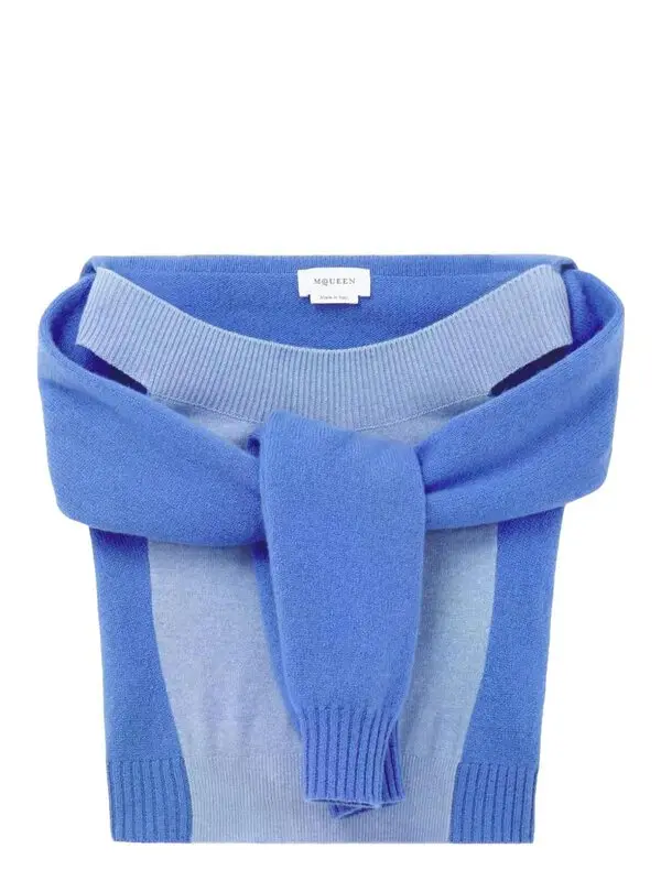 Alexander McQueen Off-shoulder Knitted Sweater - Blue