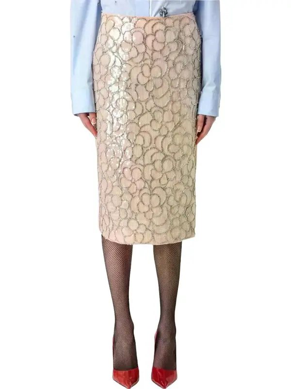 DES_PHEMMES Embellished Sequined Midi Skirt - Pink
