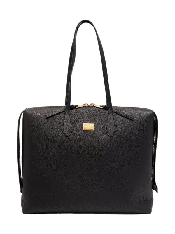 Dolce & Gabbana Logo Plaque Leather Tote Bag - Black