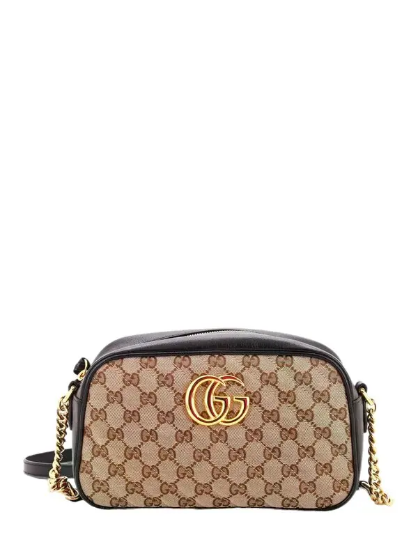 Gucci Gg Marmont Shoulder Bag In Diagonal Quilted Gg Canvas With Leather - Black