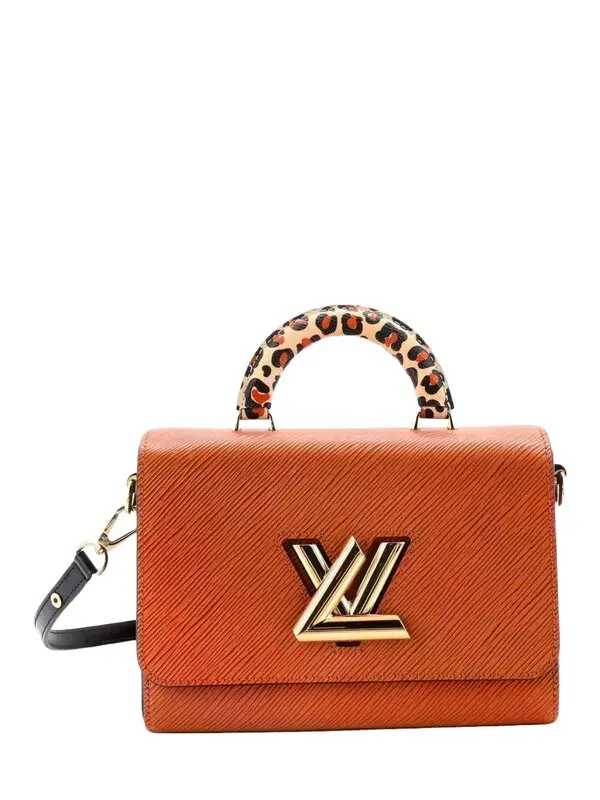 LOUIS VUITTON Epi Leather Twist Top Handle Bag With Wild At Heart Leopard Print Coated Canvas Mm Satchel - Brown