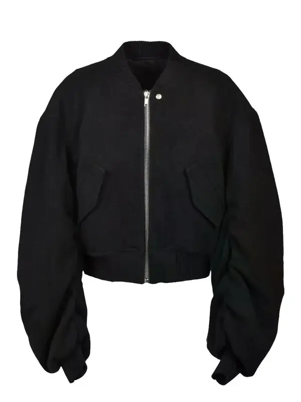 Rick Owens Ruched Sleeve Bomber Jacket - Black