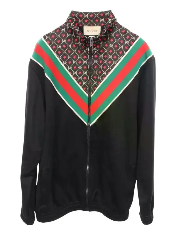 Gucci Gg Star Web Stripe High Neck Zip Up Sweatshirt - Black