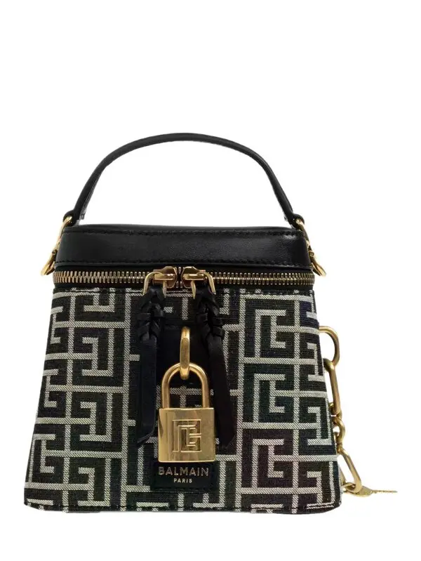 Balmain Monogram Pattern Calf Leather Trim Mini Bag - Black