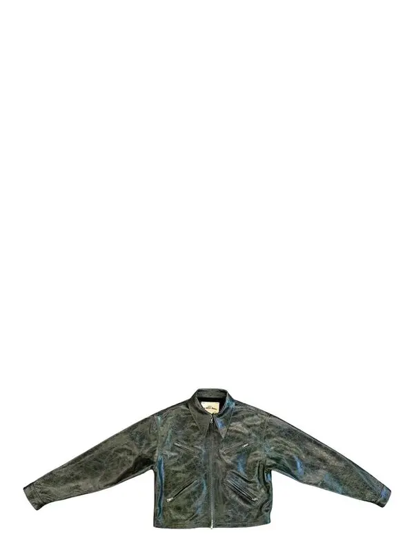SEKRIT Crinkled Leather Jacket - Green