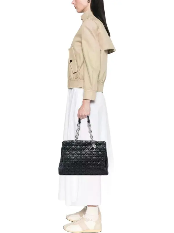 Dior Lambskin Cannage Soft Zipped Lady Shopping Tote Bag - Black