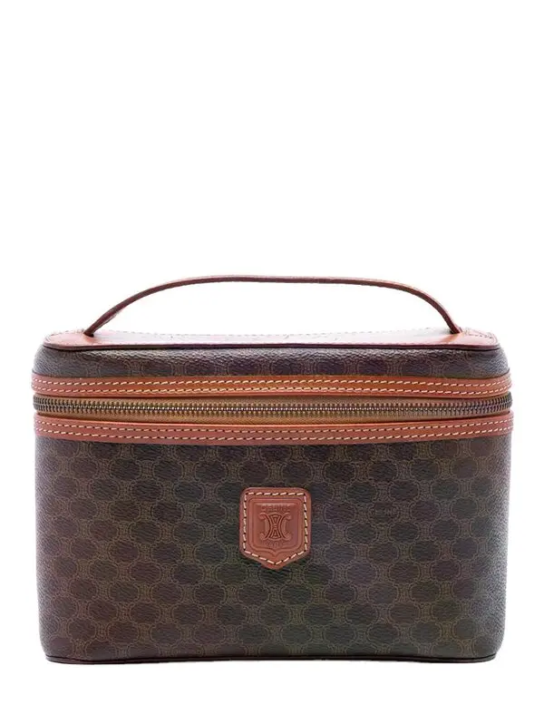Celine Macadam Coated Canvas Vanity Bag With Leather Trim And Top Handle - Brown