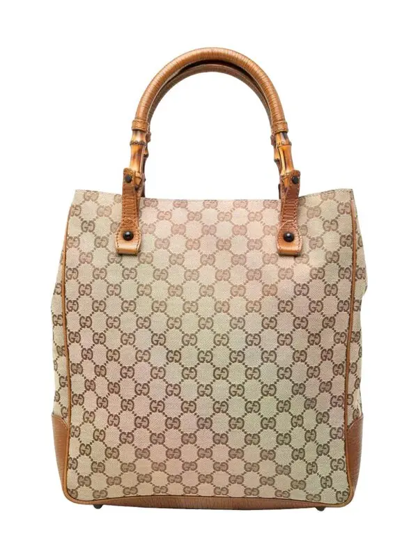 Gucci Gg Canvas Bamboo Tote Bag - Neutrals