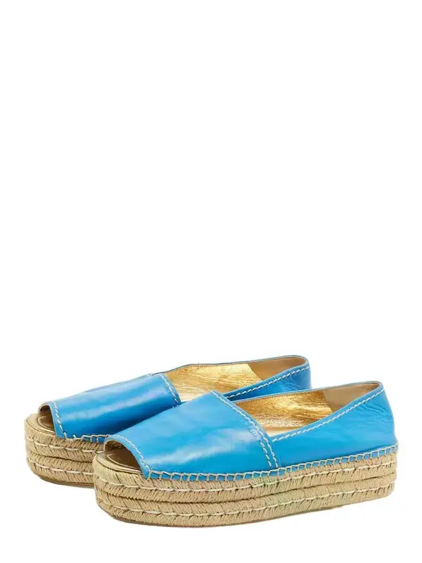 Prada Leather Platform Espadrilles - Blue