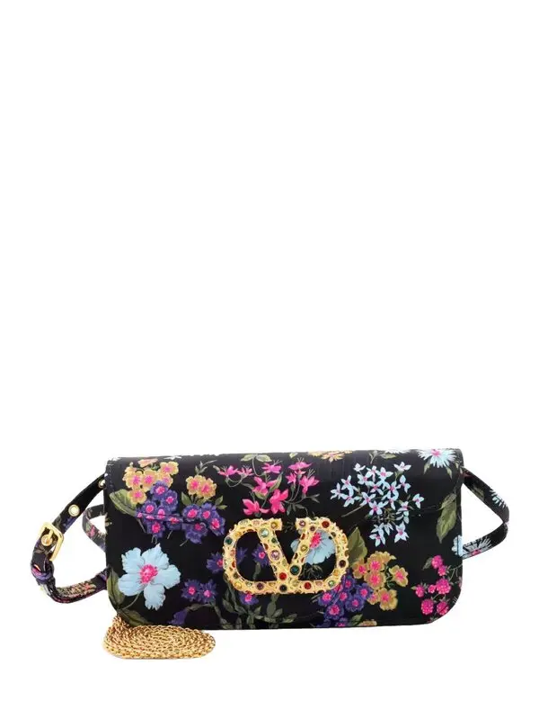 Valentino Garavani Vlogo Loco Flap Shoulder Bag Fabric With Crystals - Black