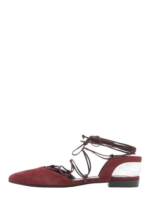 Saint Laurent Pointed-toe Ankle-wrap Ballet Flats - Red