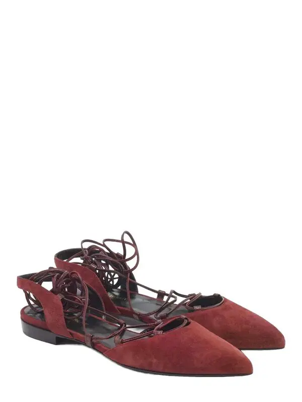 Saint Laurent Pointed-toe Ankle-wrap Ballet Flats - Red
