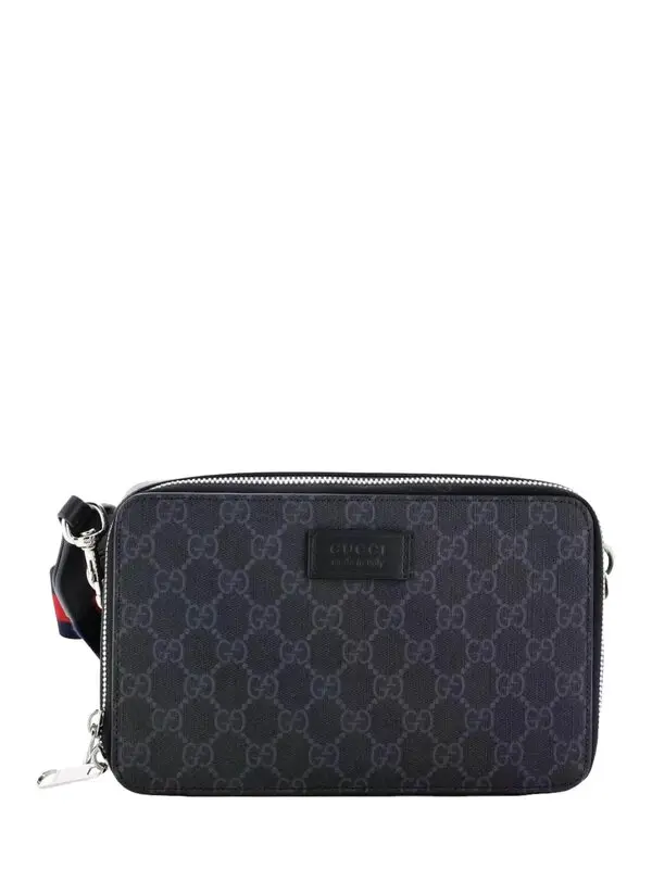 Gucci Gg Coated Canvas Web Strap Zip Around Camera Crossbody Bag - Black