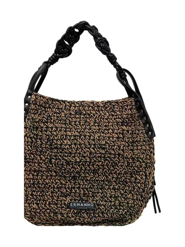 ERMANNO FIRENZE Raffia Tote Bag With Braided Handle - Brown