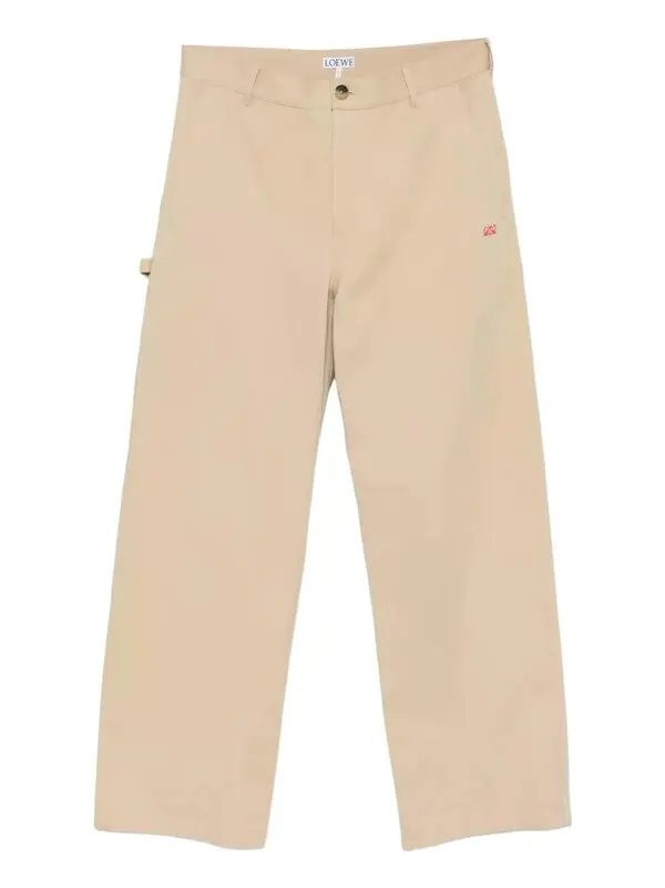 Loewe Logo Embroidered Twill Trousers - Neutrals