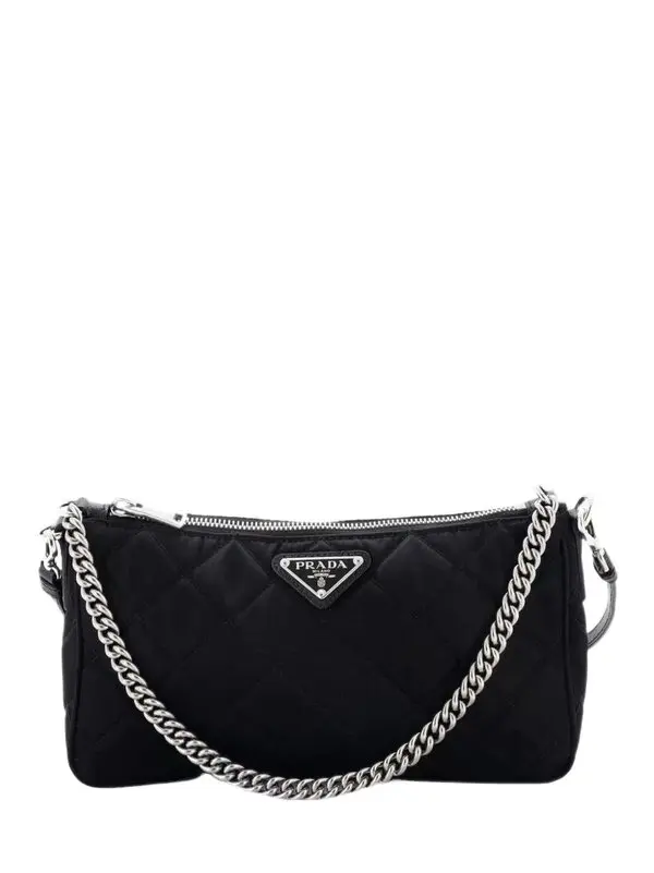 Prada Quilted Tessuto Chain Zip Shoulder Bag - Black