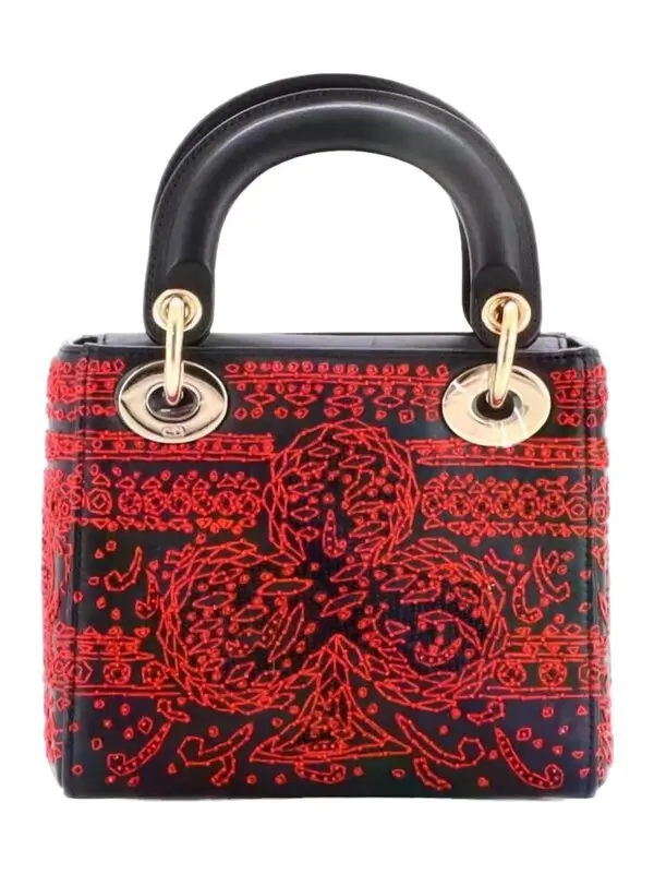 Dior Lady Chain Bag Beaded Embroidered Leather Mini Shoulder Bag - Black