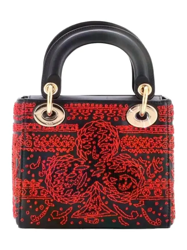 Dior Lady Chain Bag Beaded Embroidered Leather Mini Shoulder Bag - Black