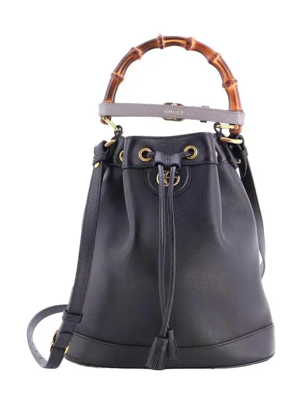 Gucci Diana Leather Small Bucket Bag With Bamboo Handle - Black