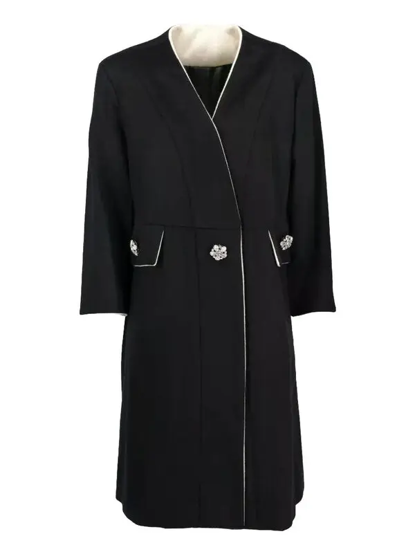 Vintage Embellished Contrast-trim Coat - Black