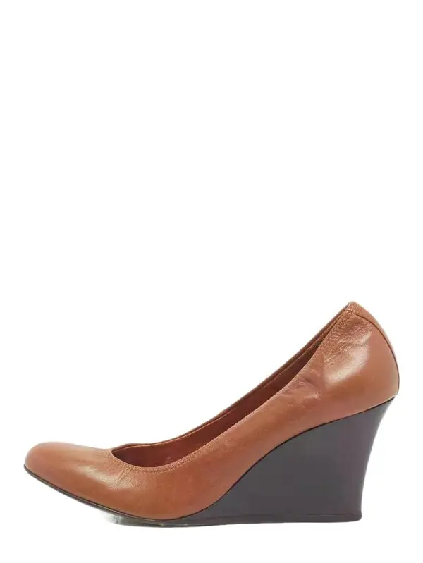 LANVIN Leather Scrunch Wedge Pumps - Brown