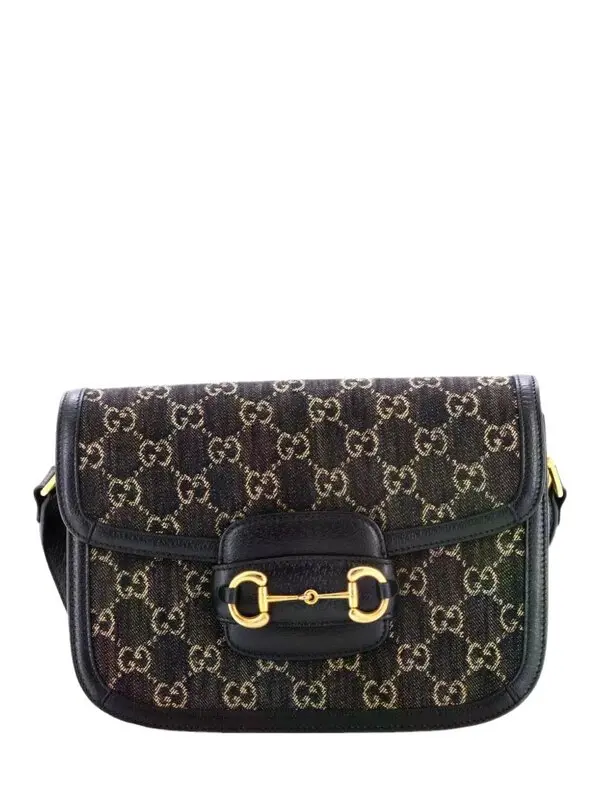Gucci Horsebit 1955 Gg Denim Small Shoulder Bag - Black