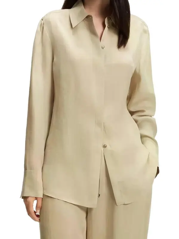 BOSS Pointed Collar Hidden Button Shirt - Neutrals