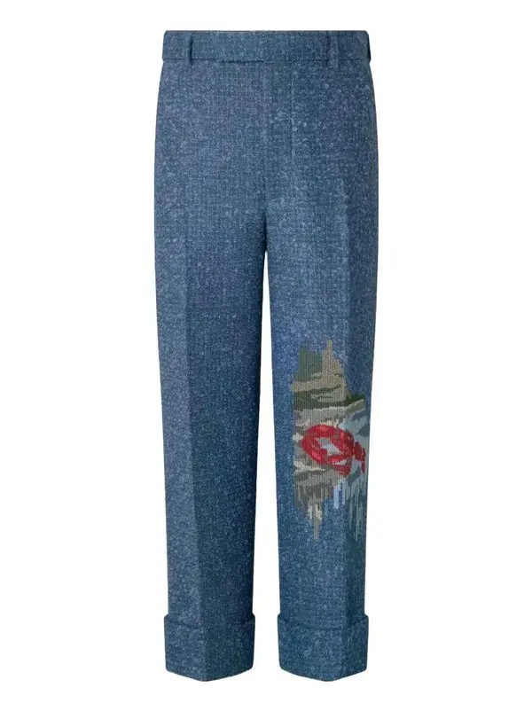 Thom Browne Bouclé-tweed Embroidered Trousers - Blue
