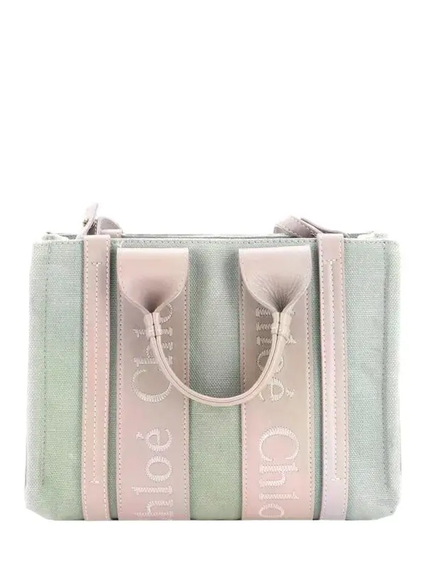 Chloé Woody Convertible Linen And Leather Small Tote Bag - Grey