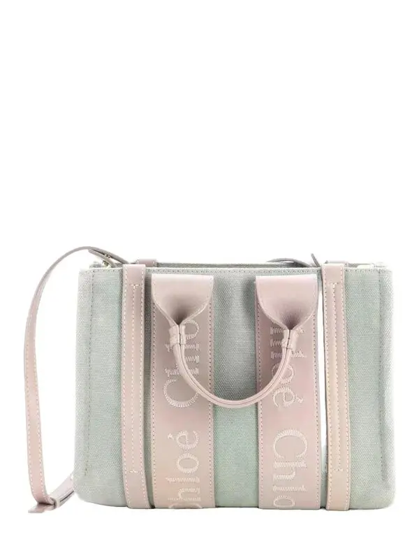 Chloé Woody Convertible Linen And Leather Small Tote Bag - Grey