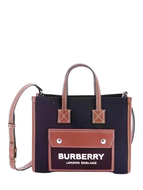 Burberry Freya Shopping Tote Canvas With Leather Mini Shoulder Bag - Black