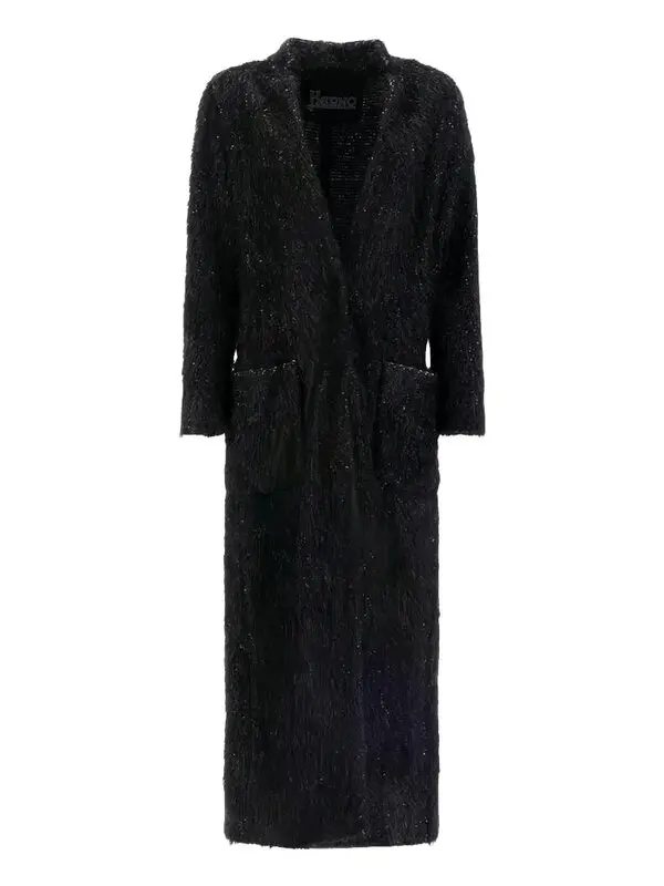Herno Shaggy Knit Single-breasted Coat - Black