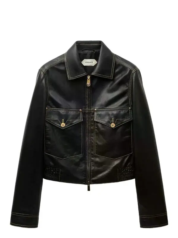 Versace Nappa Leather Blouson Jacket With Medusa Hardware - Black