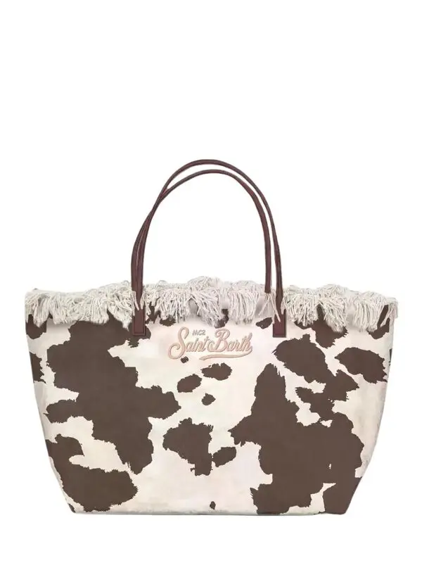 MC2 SAINT BARTH City Cow-print Fringed Tote Bag - Neutrals
