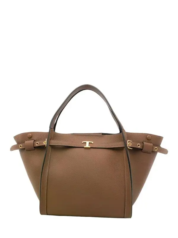 TOD'S Small T Signature Leather Tote Bag - Brown