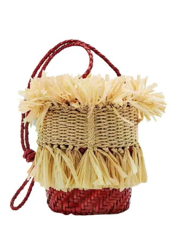 Patrizia Pepe Raffia Fringe Bucket Bag - Neutrals