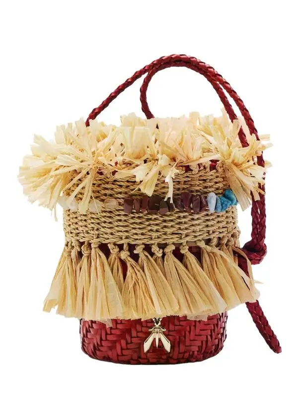 Patrizia Pepe Raffia Fringe Bucket Bag - Neutrals