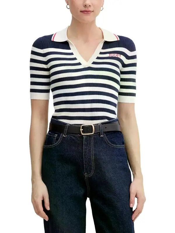 JOOP! Striped Ribbed Knit Polo Shirt - Blue