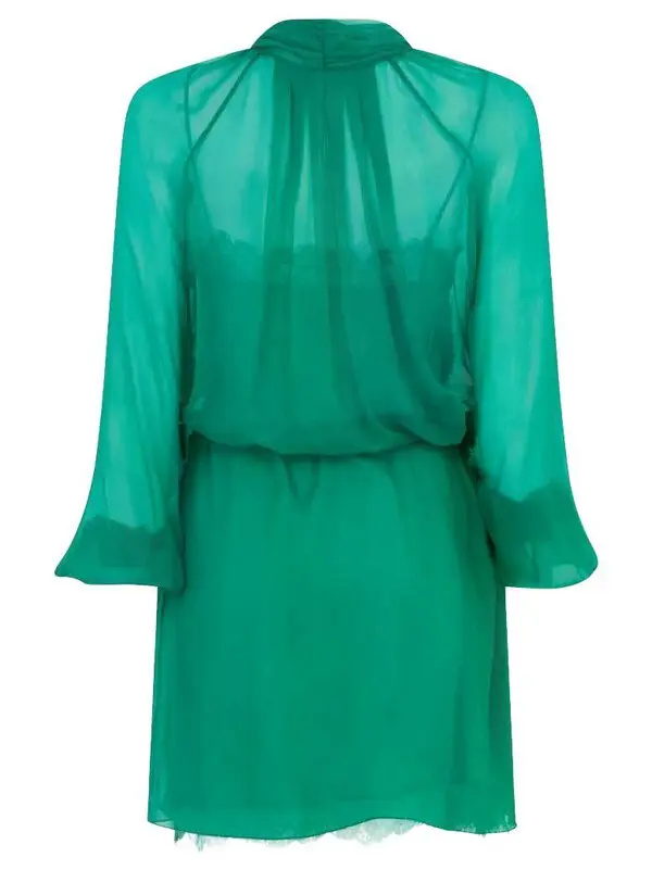 Alberta Ferretti Belted Lace-trim Mini Dress - Green