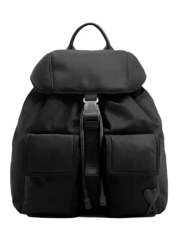 AMI Paris Small Nylon Marcel Flap Backpack - Black