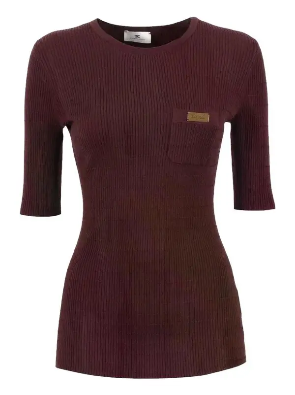 Elisabetta Franchi Burgundy Ribbed Logo Plaque Sweater - Brown