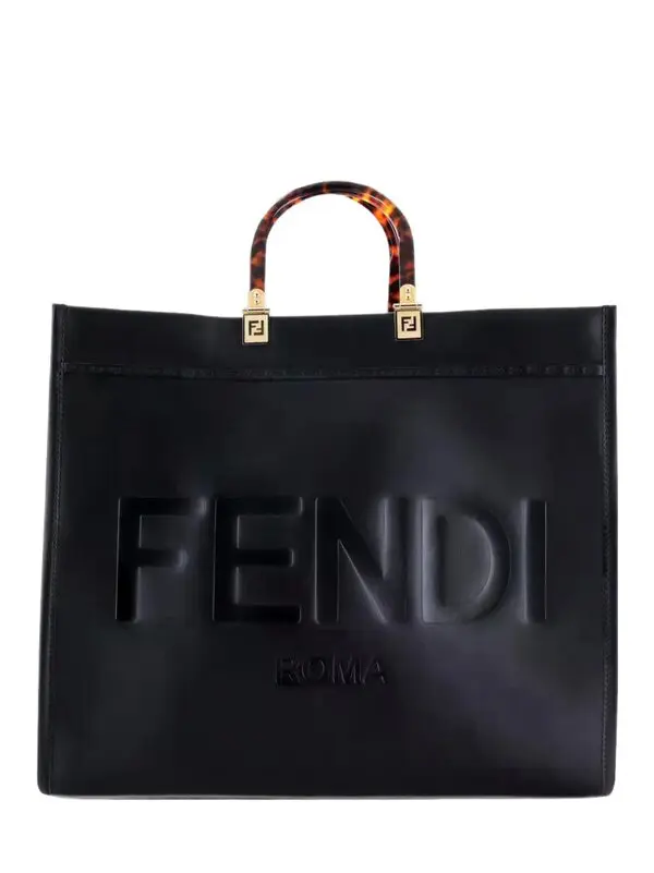 Fendi Sunshine Shopper Leather Tote Bag - Black
