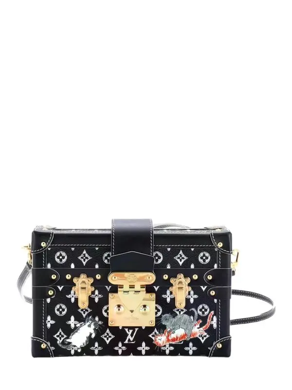 LOUIS VUITTON Petite Malle Handbag Limited Edition Grace Coddington Catogram Canvas Shoulder Bag - Black