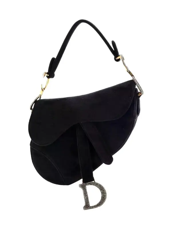Dior Saddle Handbag Velvet With Crystals Mini Shoulder Bag - Black