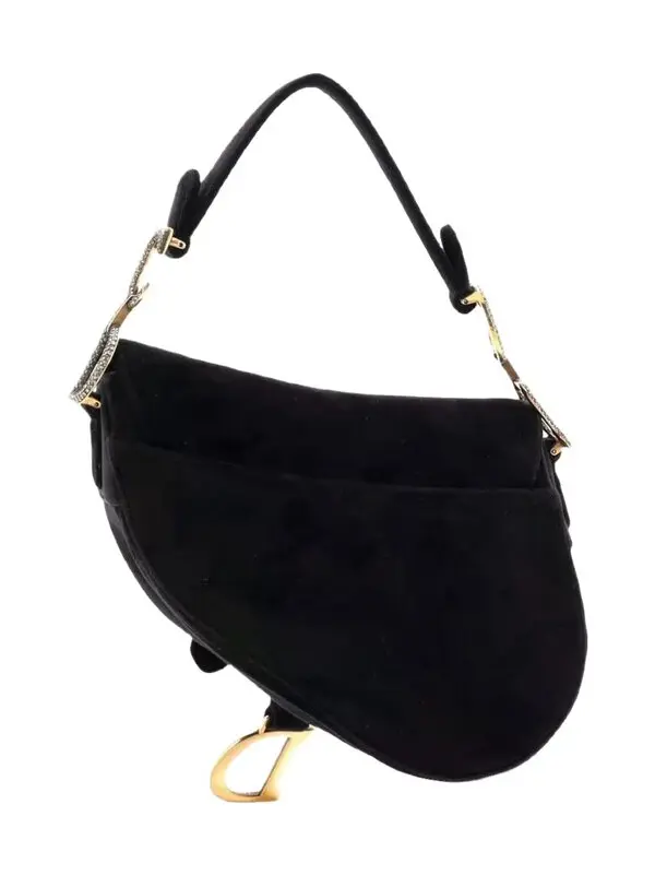 Dior Saddle Handbag Velvet With Crystals Mini Shoulder Bag - Black