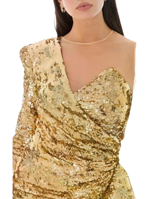 Elisabetta Franchi Sequin Embellished One-shoulder Mini Dress - Gold